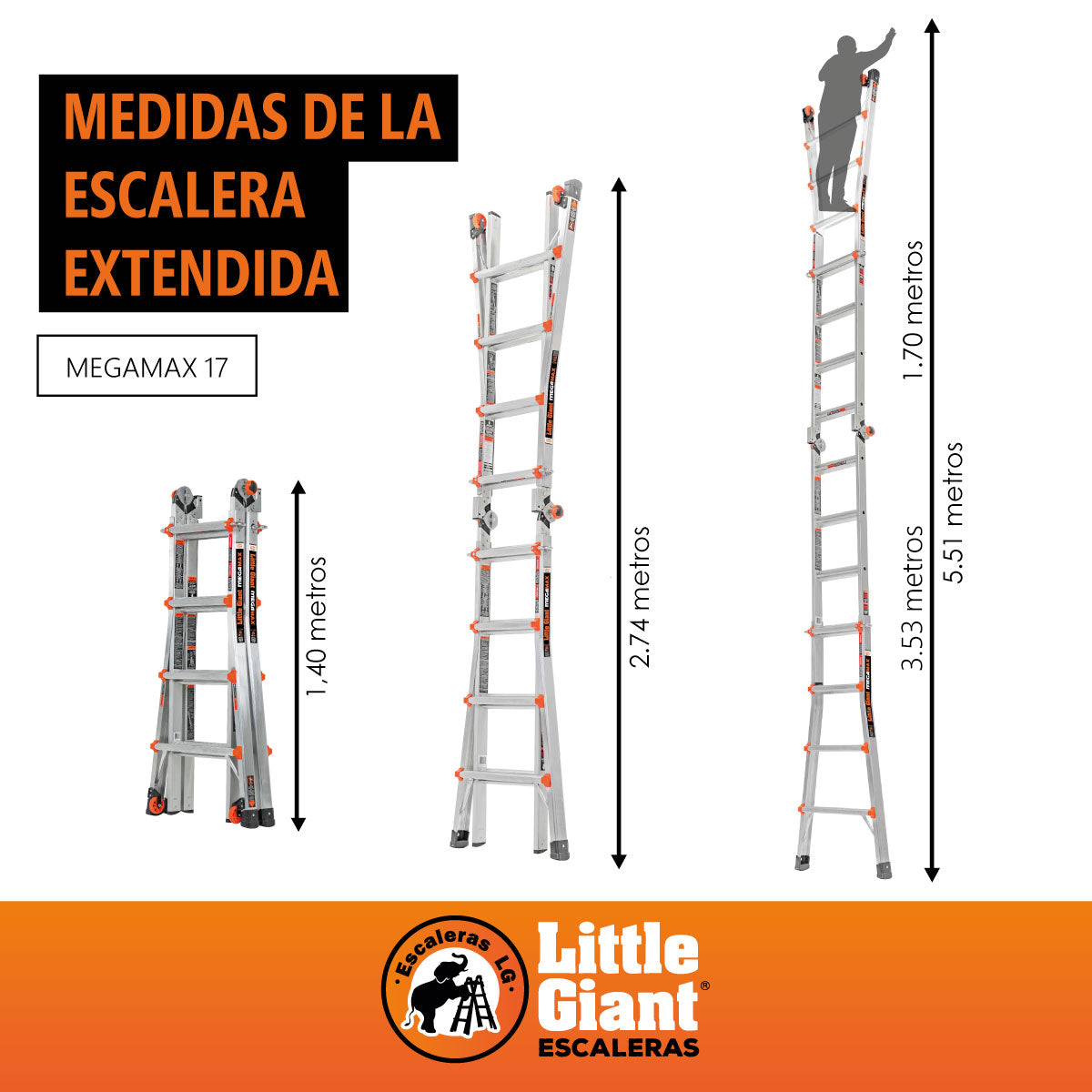 Escalera de Aluminio Multiposición 17' con Airdeck Tipo IA Megamax Lit ...